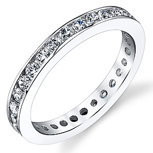 PEORA 925 Sterling Silver 3mm Eternity Ring Band for Women Cubic Zirconia, 1.50 Carats total Round Brilliant Cut, F-G Color, VS Clarity, Size 7