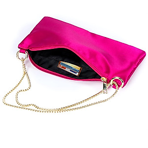 MGBPEI Women Satin Evening Handbag Wedding Prom Clutch Purse Formal Cocktail Party Clutches Shoulder Bag with 2 Bag Chains(Hot Pink)