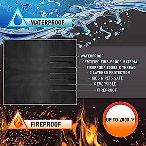 Black 40X40 Inch Fire Proof Mat for Under Fire Pit. 3 Layers Double Sided Squared Fire Pit Pad. Charcoal Grill, BBQ Smoker, Deck, Patio, Grass, Composite. Outdoor Fire Pit Accessories, Heat Resistant