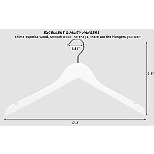 Premium Solid Wood Bridal Wedding Dress Hangers, Beautiful Wooden Shirt Suit Coat Jacket Clothes Hangers-360° Strong Swivel Hook-Extra Smooth Finish-Smoothly Cut Notches-10 Pack- White Color LM01B