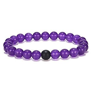 Black Matte & Purple Agate Stone His and Hers Bracelets 8mm Sandstone Couple Bracelet