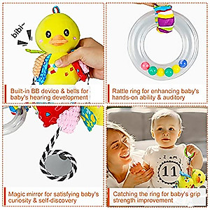 Funsland Baby Stroller Toy and Car Seat Toy for Infant with Teether Hanging Rattle Toys Clip on Stroller Toy Soft Plush Baby Toys for Boys and Girls 3-12 Months
