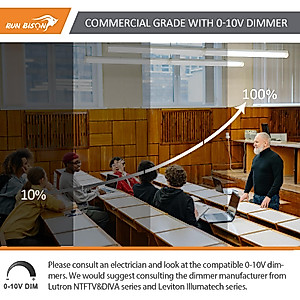 Run Bison 4FT LED Linear Strip Light, 120V-277V, 34/38/45W 4420/4940/5850LM, 3CCT Selectable, Flush Mount 0-10V Dimmable Commercial Grade LED Strip Light Fixture for Warehouse, UL Listed - 2PK