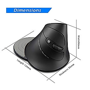 zelotes Wireless Vertical Mouse,2021 Ergonomic Design USB LED Optical Mouse with 6 Buttons and 3 Adjustable Sensitivity 1000/1600/2400 DPI for Computer,Black