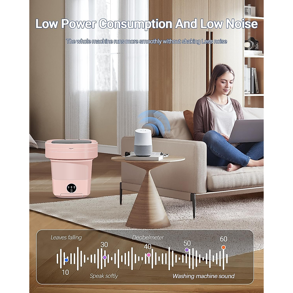 Portable Washing Machine, 11L Upgraded Large Capacity Foldable Mini Washer, Small Washing Machine for Apartments Travel Laundry Camping RV Dorm, Pink