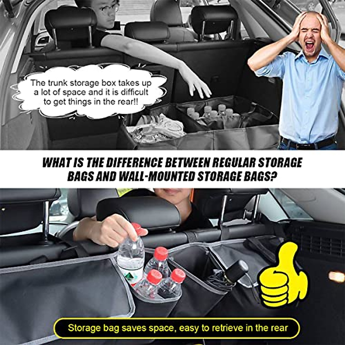 Car Trunk Organizer, Large Capacity Backseat Hanging Storage/Organizer with 6 Enlarged Pockets, Car Space Saving Expert, Trunk Organizer for Truck, SUV, Van, Space Saving Expert (Black)