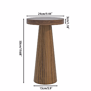 Mini Round Fluted Accent Pedestal Side Table, End Table, Drink Table Small Accent Table for Living Room, Mid Century Modern Night Stand, Circle Bedside Table, Wood Nightstands for Bedroom