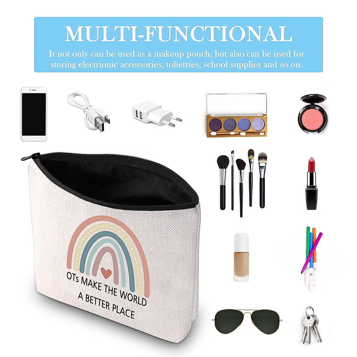 GJTIM OT Gift Occupational Therapy Worker Gift Rainbow Makeup Bag OTs Make the World A Better Place OT Retirement Gift (OTs Make Makeup)