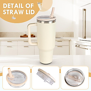 30 oz Replacement Lid for Stanley Quencher Tumbler Flip Straw, 2 PCS Spill Proof Lid Accessories Fit for Stanley with handle, Leak-Proof Splash Resistant Replaceble Cover Cap for Stanley, (Lvory*2)