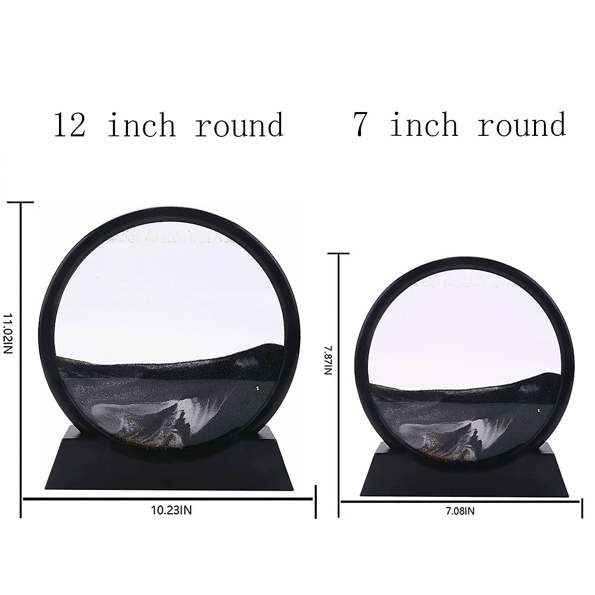 XKSWAMZ 3D Flowing Sand Painting, Moving Sand Art Decor, 3D Hourglass Round Natural Landscape Glass Sand Frame, Quicksand Painting Desktop Ornaments for Home and Office Decor (7 inches, Blue)