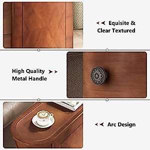 LITTLE TREE Wood End Table with 2 Drawers Sofa Side Table for Living Room, No Assembly Required Vintage Slim Nightstand Bedside Table for Bedroom, Brown