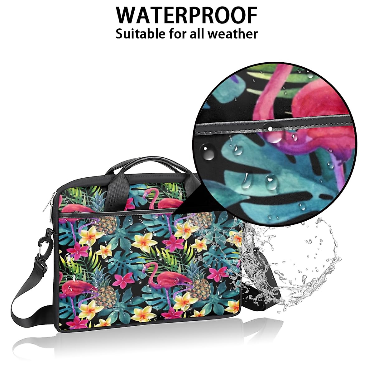 Flamingo Pineapple Pattern Laptop Computer Bag Waterproof Shoulder Messenger Bag 13-15 inch Durable Laptop Tote Bag with Shoulder Strap Handle Lightweight Crossbody Briefcase