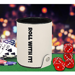 Personalized Set of Dice Cup with Storage Compartment Customized PU Leather Dice Cup with 5 Red Dice Custom Gift (Rustic/Gold)