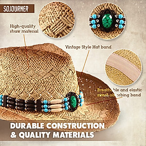 SoJourner Bags Straw Cowgirl/ Cowboy Hat for Women & Men - Cute Fun Hats for The Beach, Western Wear - Designed with Turquoise Beads Band and Adjustable Band