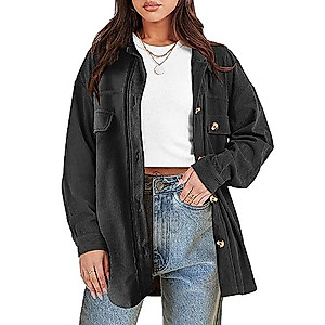 ANRABESS Women Casual Jackets Corduroy Shacket Fall Oversized Button Down Shirts Long Sleeve Casual Loose Cardigan Blouse Coat 1027heise-L