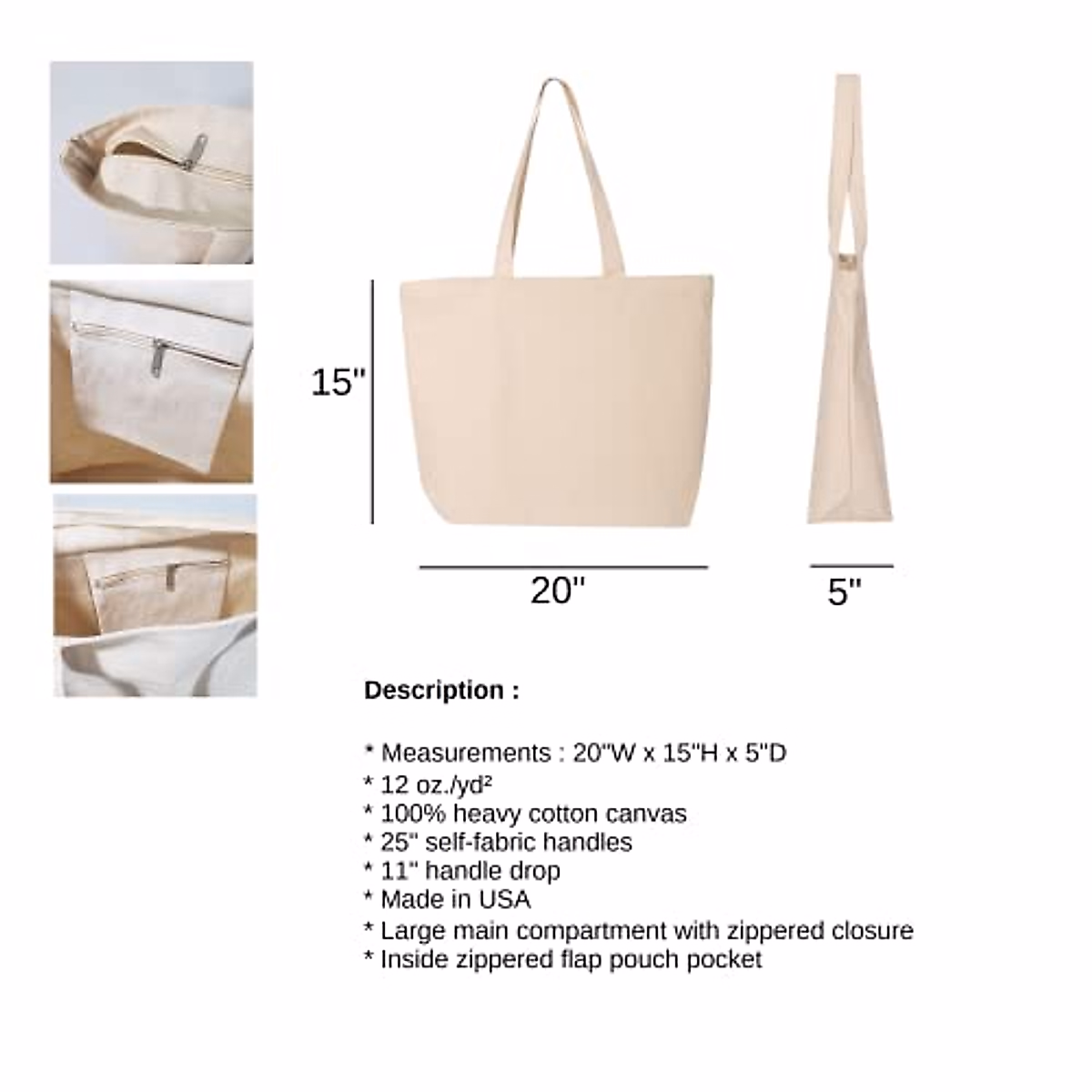 Customized Christmas Unicorn Zippered Canvas Bag, Xmas gift Zippered Tote Bag (Zippered Canvas Bag : 25L 20"W x 15"H x 5"D. 25" self-fabric handle. 11" handle drop)