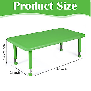Ripeng 24" W x 47" L Rectangular Plastic Height Adjustable Activity Table with Large Dry Erase Table Top for Classrooms Toddler Furniture for Daycare, Daycare, Homes, Cornflower, etc (Green,1 Pcs)