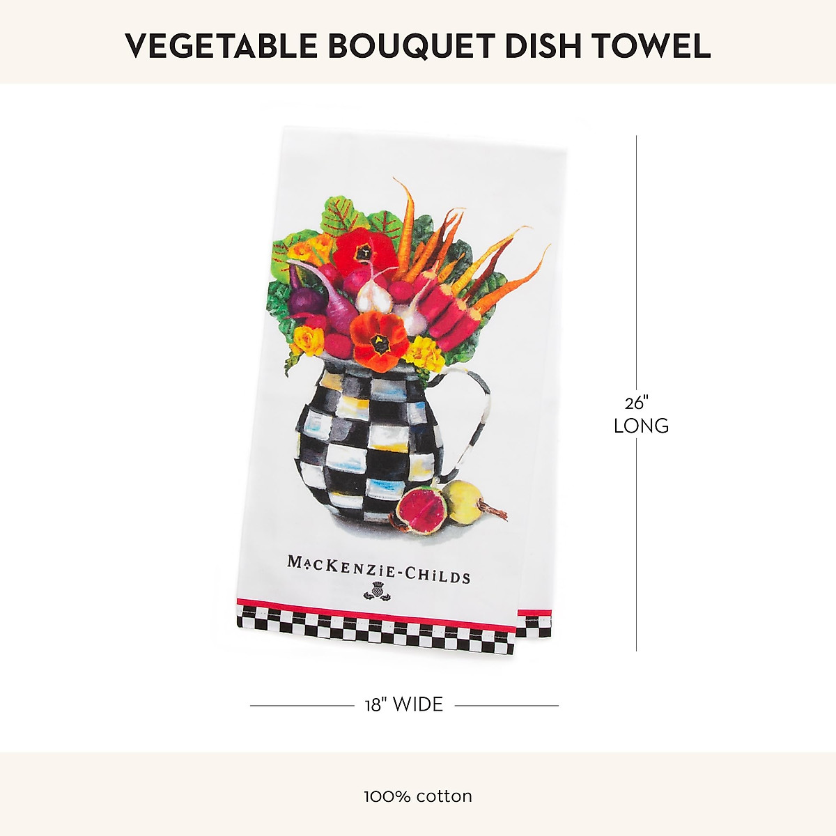 MACKENZIE-CHILDS Cotton Dish Towel, Cute Decorative Kitchen Dish Towel for Cleaning and Home Decor, Set of 1, Vegetable Bouquet