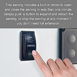 Awnlux White Motorized Modular Retractable RV Awning Full Set Assemblies for RV, 5th Wheel, Travel Trailers, Toy Haulers, and Motorhome - RV Trailer Awning for Home or Camper - 14x8 Ft - Blue Strip