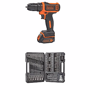 BLACK+DECKER 12V MAX Cordless Drill/Driver (BDCDD12C) with BLACK+DECKER BDA91109 Combination Accessory Set, 109-Piece