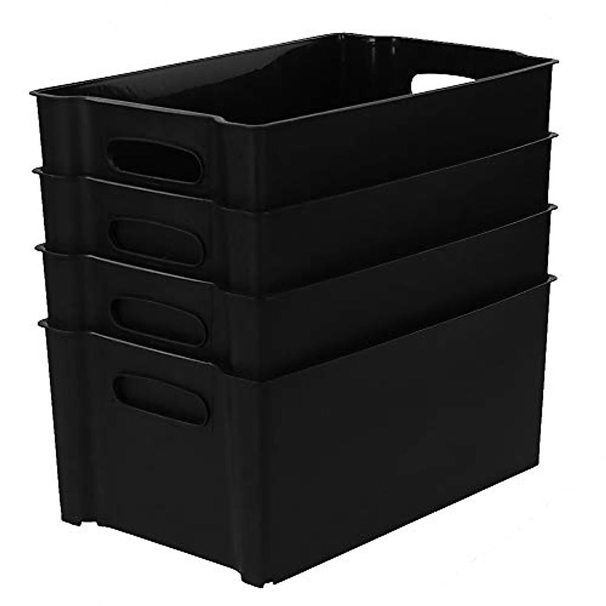 Zerdyne Plastic Stackable Storage Bins with Handles, Set of 4, Black