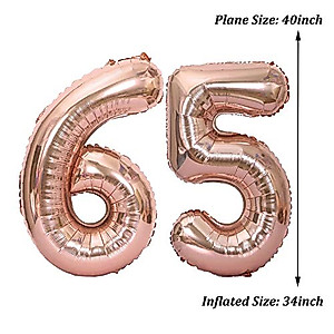 40 Inch Large Number 65 Balloon Foil Balloons Jumbo Foil Helium Balloons for Wedding Birthday Party Festival Decoration Supplies, Rose Gold 65