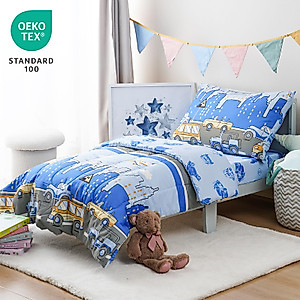 david's kids 4 Piece Toddler Bedding Set - Soft Breathable Toddler Bedding Set for Boys Girls, includes Quilted Comforter, Flat Sheet, Fitted Sheet and Pillowcase, Car