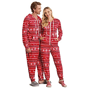 Ekouaer Christmas Onesie Adult Reindeer Onesie Womens Soft Onesie Pajamas With Pocket (Elk&Snowflake,Small)