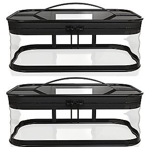 WANBAO 2 Pcs Transparent Makeup Bag Zipper Waterproof Portable Travel Storage Pouch Black F