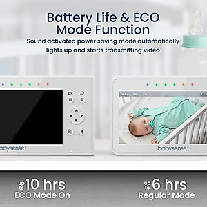 Babysense Upgraded Video Baby Monitor, 4.3" Split Screen with Two Cameras and Adjustable Night Light, Remote Pan & Tilt, Long Range, Two-Way Audio, Zoom, Night Vision, Lullabies & White Noise