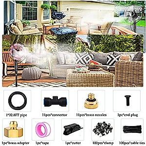 G GOYEA TACTICAL Mister System for Outside Patio,DIY Outdoor Misting Cooling System with 32.8FT(10M) Misting Line,11 Brass Mist Nozzle and 3/4" Faucet Adapter,Fit for Greenhouse Garden Backyard
