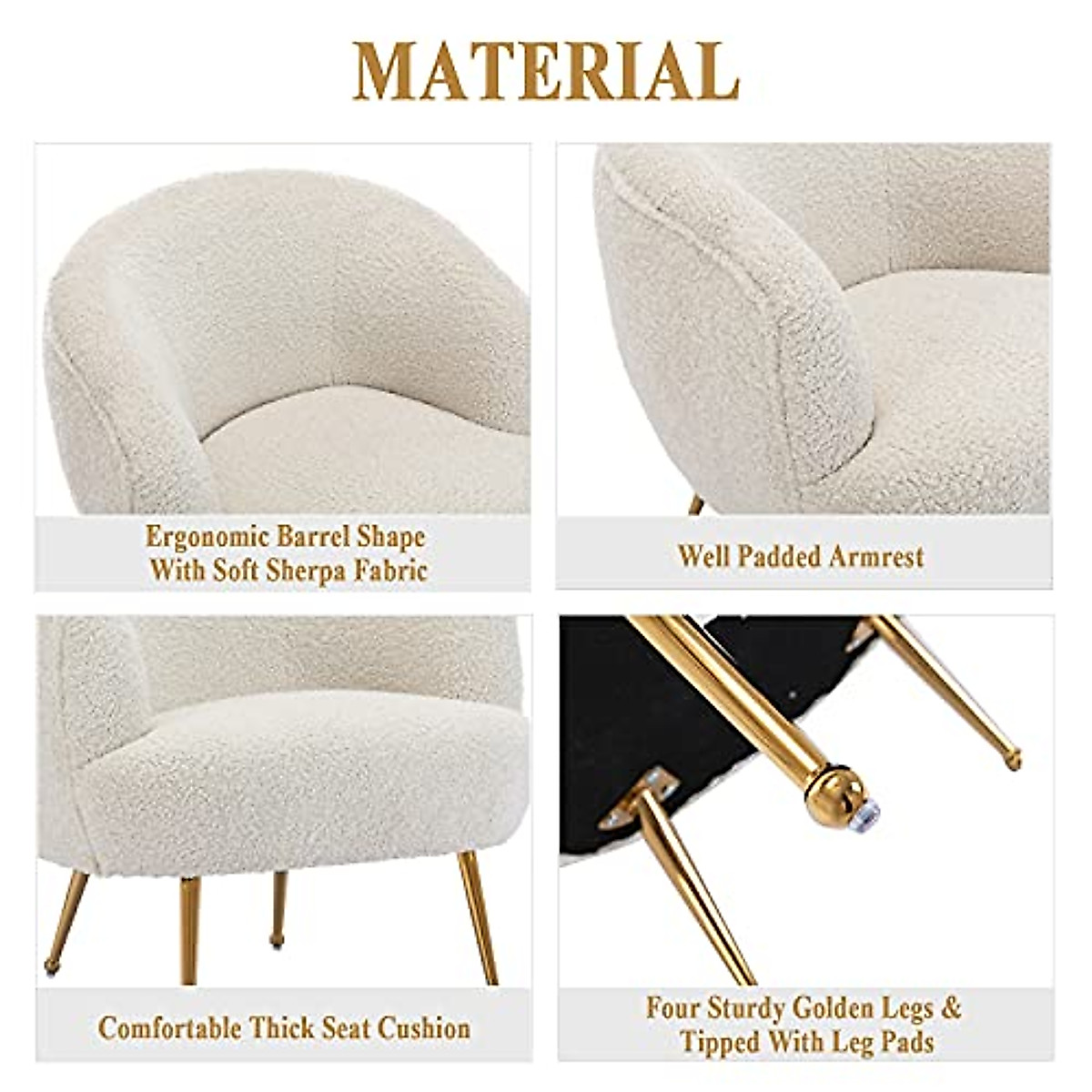 DUOMAY Modern Accent Chair with Ottoman, Sherpa Upholstered Barrel Chair with Footrest, Comfy Lounge Chair Single Sofa Armchair Club Chair for Living Room Bedroom Office, White