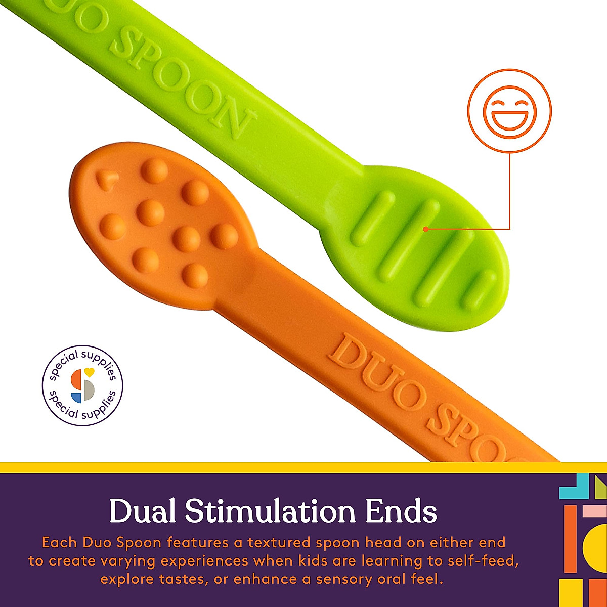 Special Supplies Duo Spoon Oral Motor Therapy Tools, 3 Pack, Textured Stimulation and Sensory Input Treatment for Babies, Toddlers or Kids, BPA Free Silicone with Flexible, Easy Handle