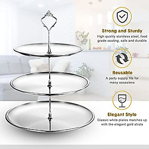 Set of 2 Cupcake Display Stands 3 Tier Serving Tray Platters Stainless Steel Cup Cake Tower for Birthday Party Wedding Cakes Dessert Cookie Candy (Silver)