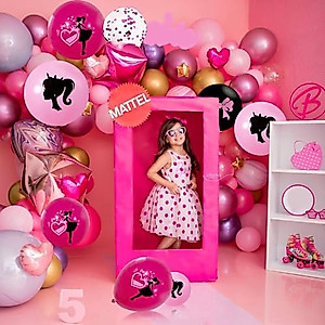 90 Pcs Pink Balloons, 12”Hot Pink Bow Girl Balloon Confetti Helium Latex Balloons for Girl Birthday, Baby Shower, Princess Doll Theme Party Decorations Supplies