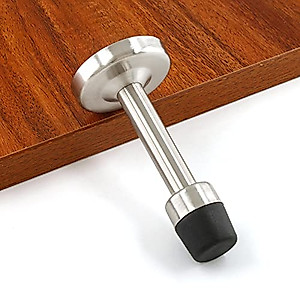 Suiwotin 2pcs 3 Inch Door Stops, Stainless Steel Wall Mount Screw Doorstop with Rubber Bumper, Self Adhesive Sound Dampening Door Stopper (Brushed Silver)