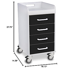 TrippNT 51146 Polyethylene Compact 4 Drawer Locking Cart, 14 3/8" Width x 27 7/8" Height x 18 3/8" Depth, Black