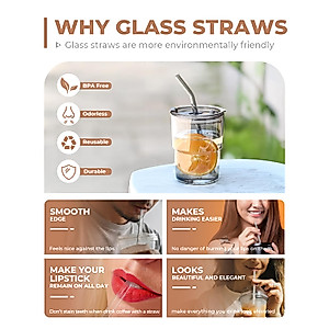 Foogwee® 20 Packs Reusable Glass Straws Set, 8.5'' x 10mm Clear Drinking Straws for Smoothies, Shakes, Coffee, Juice, Sodas, Milk, Tea, Cocktails, Set of 8 Straight and 8 Bent with 4 Cleaning Brushes