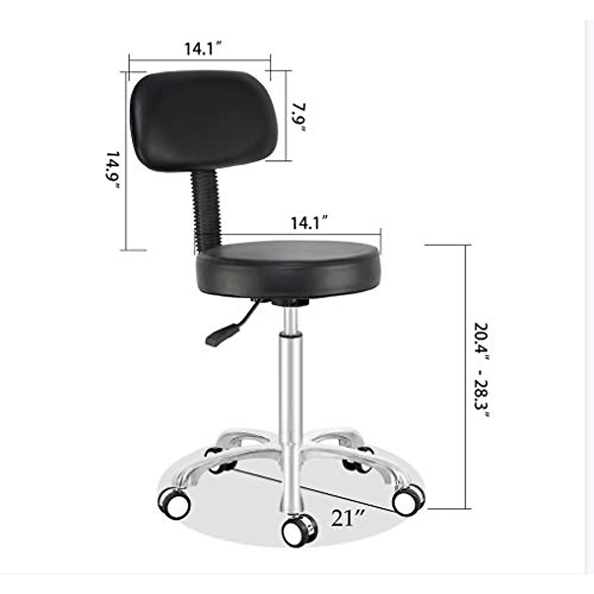 Antlu Rolling Stool Drafting Chair for Garage Shop Workbench Kitchen Medical Salon,Swivel Adjustable Stool with Wheels and Back Support (Black, Without Foot Ring)