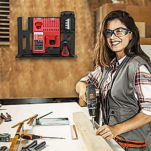 Riuog Wall Mount Bracket for Milwaukee M12 M18 Battery and Charger,Battery Storage for 12V18V, Metal 5 Battery Holder and Charger Holder for Tool Room and Garage (1size) (5 Battery Holes)