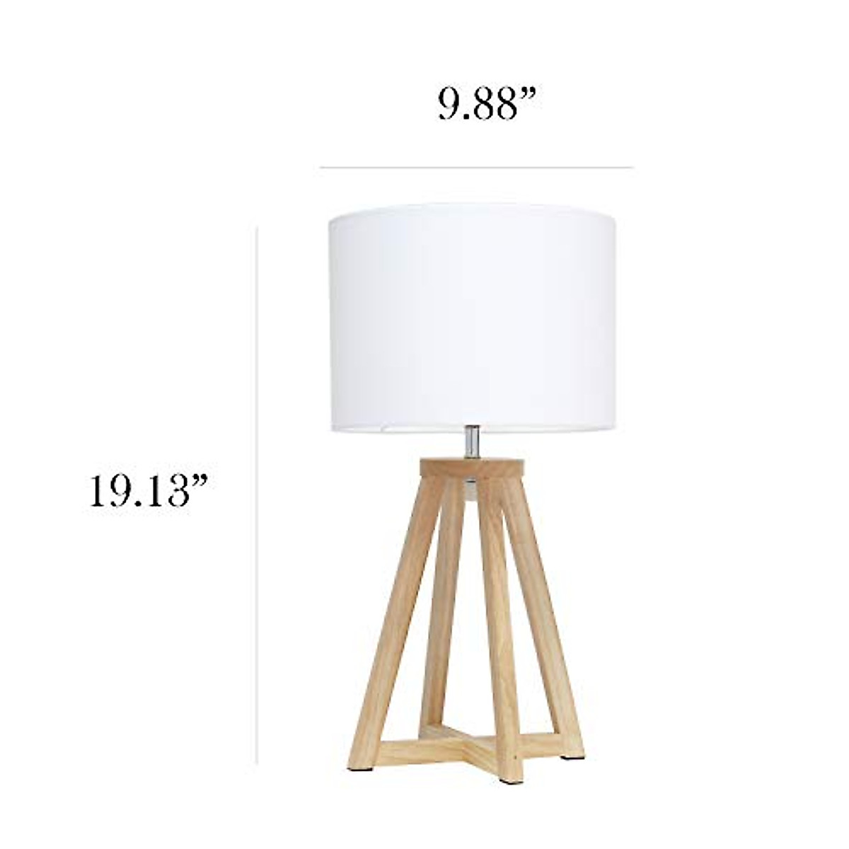 Simple Designs LT1069-NWH Interlocked Triangular Wood Fabric Shade Table Lamp, Natural/White 9.88 x 9.88 x 19.13