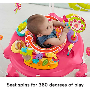 Fisher-Price Baby Bouncer Pink Petals Jumperoo Activity Center with Music Lights Sounds and Developmental Toys