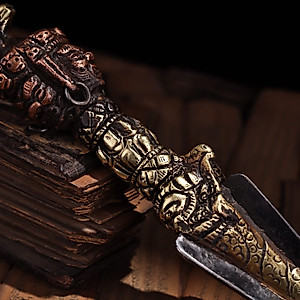 8" Tibetan Temple Collection Old Bronze Horse Head Mahakala Head Skull Head Dorje Vajra Phurpa Tiantie tip Town House Exorcism