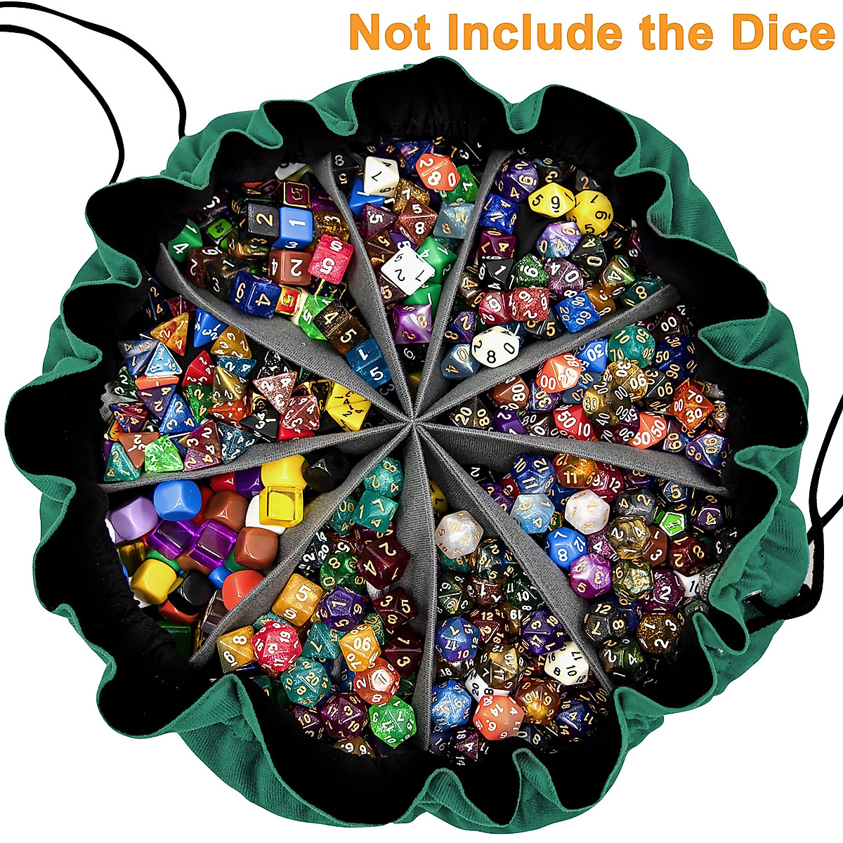 SIQUK Large Dice Bag with Pockets Big Capacity Dice Bag Drawstring Dice Pouch DND Dice Storage Bag for RPG MTG Table Games, Hold Over 300 Dice, Dark Green