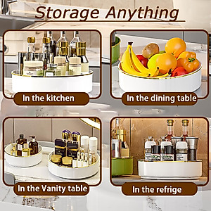Lazy Susan Turntable Organizer for Cabinet- Spice Rack, Makeup Perfume Organizer Plastic Non-Slip Rotating Containers for Kitchen, Office, Bathroom-9"+12" Lazy Susan Organizers (White-2Pack)
