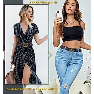 ALAIX Women's Leather Belt for Dress Jeans Belt Vintage Genuine Leather Wide Waist Belts for Women Coffee-M