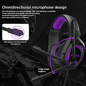 Anivia Computer Gaming Headset -3.5mm Wired Headsets with Soft Memory Earmuffs Over Ear Headphones with Mic Stereo Bass Surround for Multi-Platforms (Purple)