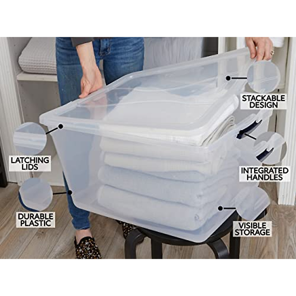 Rubbermaid Cleverstore 71 Qt Storage Bins with Lids, Latching Plastic Storage Container for Home Organization and Containers for Organizing, (4 Pack)