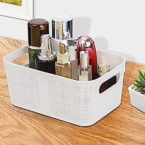 Frcctre Set of 9 Woven Plastic Storage Baskets, 9.25" x 6.5" x 4.25" Small Plastic Woven Basket Organizer with Handles, Small Organizer Bins for Home, Pantry, Office, School, Classroom