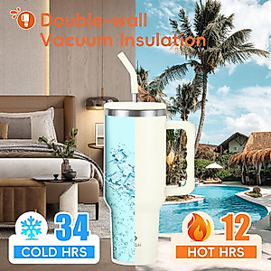 VUSIGN 40 oz Tumbler with Handle and Straw Lid, Stainless Steel Vacuum Insulated Tumbler Travel Mug Water Bottle Cup for Water Iced Tea Coffee Smoothie Car, Cream